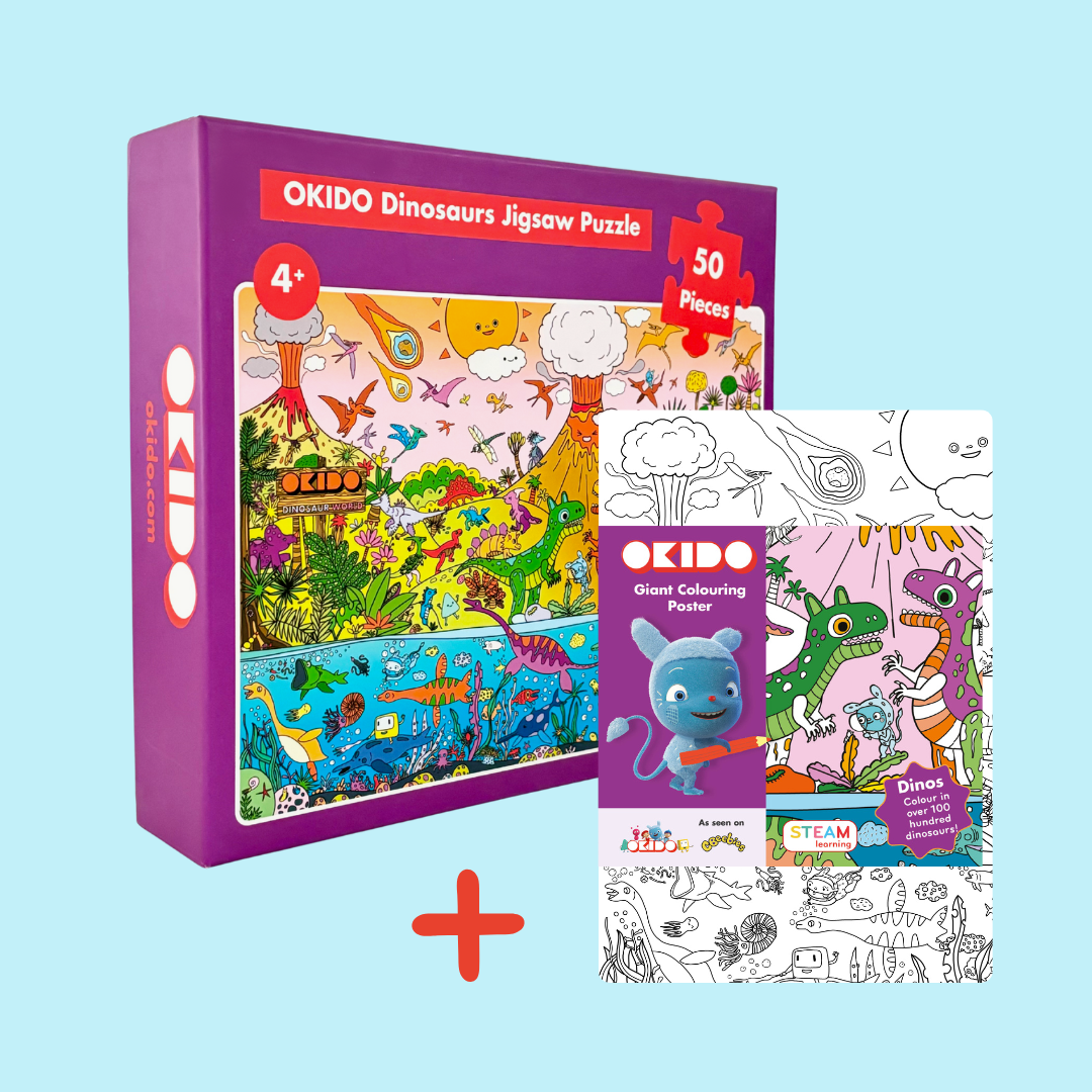 OKIDO Dinosaur Puzzle and Colouring Activity Bundle – Okido